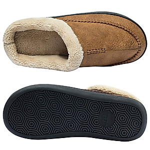 WOTTE Men's Moccasin Slippers Microsuede Fleece Fuzzy Lined Memory Foam House Shoes for Indoor Outdoor Size 11-12 Brown