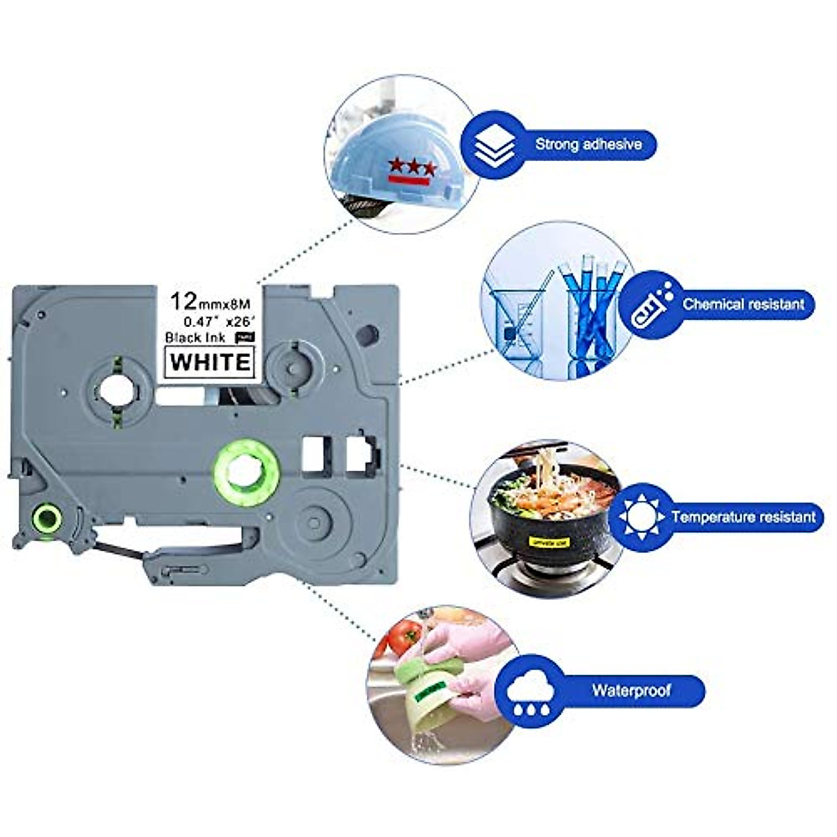 TZe-221 Laminated Label Tape Compatible for BRO TZe221 TZe 221 Black on White 4 Pack 0.35" x 26.2 Feet(9mm x 8m) for P-Touch PT-D200 PT-D210 PT-7600 PT-E300 PT-D400 Label Makers