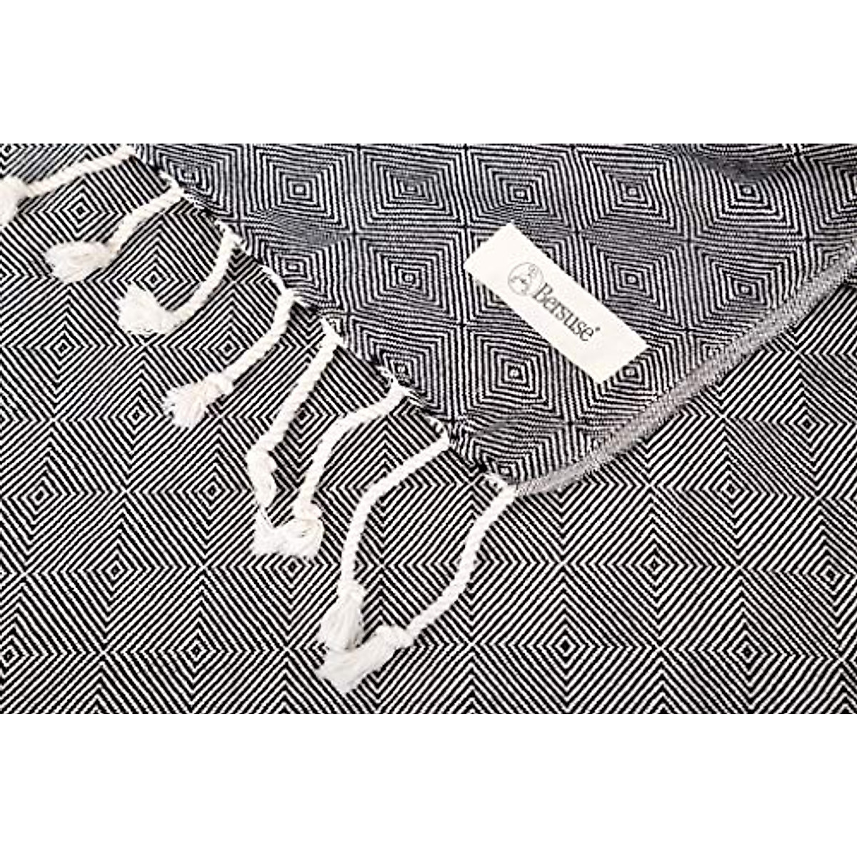 Bersuse 100% Cotton Milas XL Throw Blanket Turkish Towel - 60x90 Inches, Black