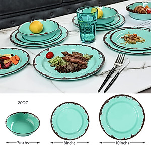 Rustic Melamine Dinnerware Set - 12 Pcs Yinshine Outdoor Camper Dinnerware Dishes Set Service for 4, Green