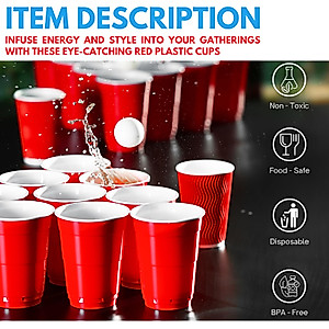 1InTheHome Red Cups 16 oz, Plastic Party Cups, Red Plastic Cups, Disposable Plastic Cups, 50 pcs