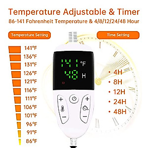 WITSJYA Pet Heating Pad, Upgraded 12 Adjustable Temperature Dog Cat Heating Pad with Timer, Indoor Warming Mat with Chew Resistant Cord (S:18" x 18", Blue)