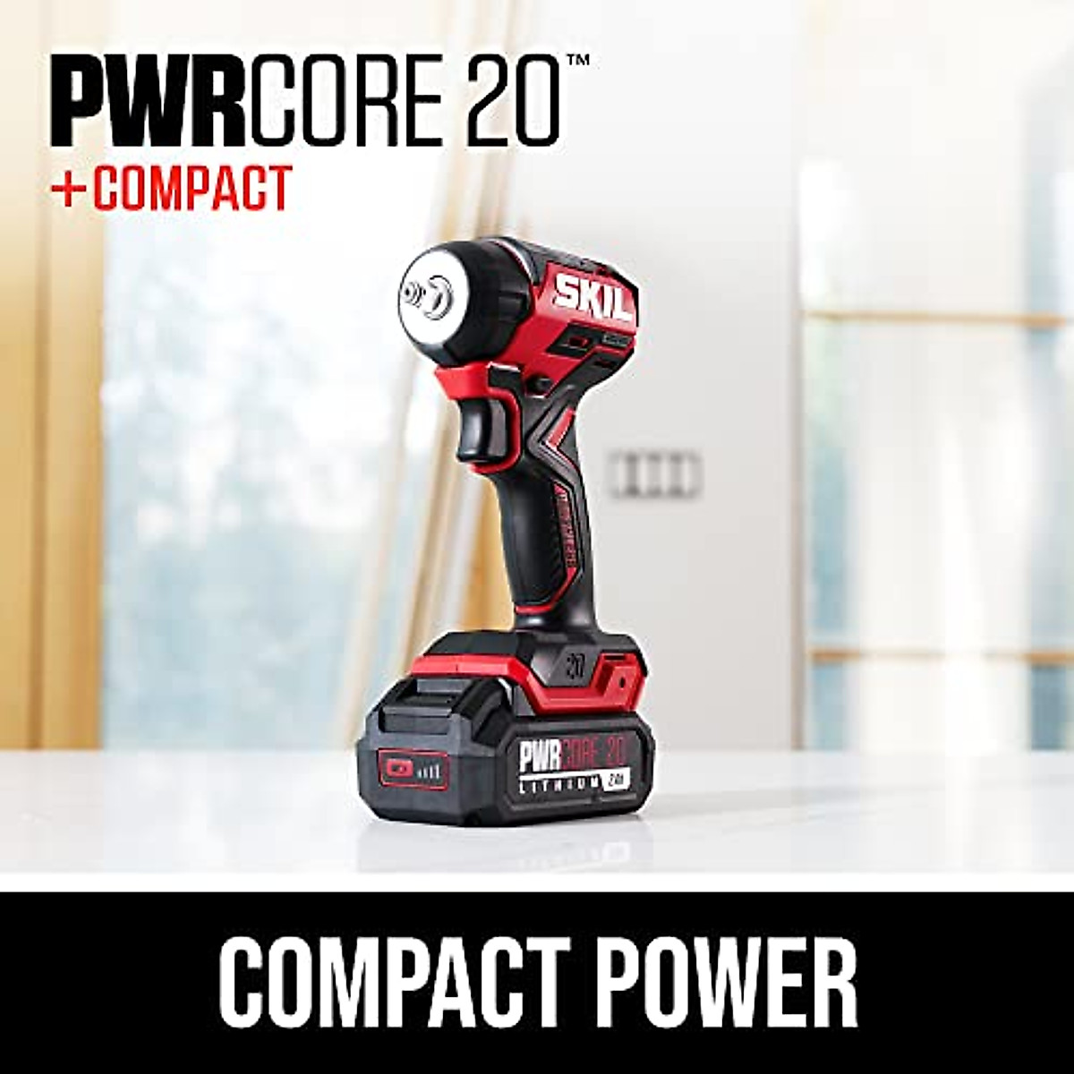 SKIL PWR CORE 20 Brushless 20V 3/8 in. Compact Impact Wrench Kit with 3-Speed & Halo Light Includes 2.0Ah Battery and PWR Jump Charger - IW6739B-10
