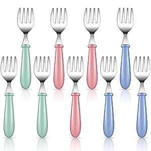9 Pieces Stainless Steel Toddler Forks, Baby Forks, Kids Forks, for Self Feeding Metal Forks Boys Girls Small Training Forks for Children Cutlery Forks with Round Handle Safe Flatware