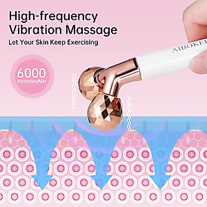 AIBOKEE 2 in 1 Face Massager Electric, 3D Face Massager Roller and T Shape Facial Massager Roller Vibrating,Skincare Tools for Face Arm Eye Waist Leg,Powered by One AA Battery（2 Piece Set）