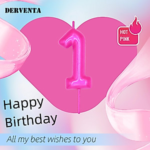 DERVENTA Number Candle Pink 2.36 inch Party Celebration Anniversary Decoration Perfect Birthday Brunch Dessert Cake Topper 1 Piece (Number 4 Pink)