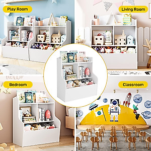IDEALHOUSE 3-Tier Toy Storage Cabinet and Bookcase, Multi Shelf with Cubby Organizer Cabinet for Toys, for Playroom, Bedroom, Hallway and Kindergarten School (White)
