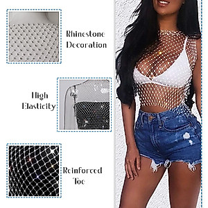 Yokawe Mesh Crystal Body Chain Black Sparkle Rhinestone Fishnet Tank Tops See Through Bikini Crop Top Nightclub Party Rave Festival Body Accessories Jewelry for Women and Girls