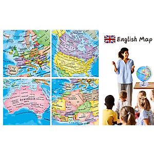 Exerz Illuminated World Globe 9.1-inch Diameter Metal Base - Political Map (Day) Constellation Globe (Night) - 2 in 1 Light up Cable Free LED lamp