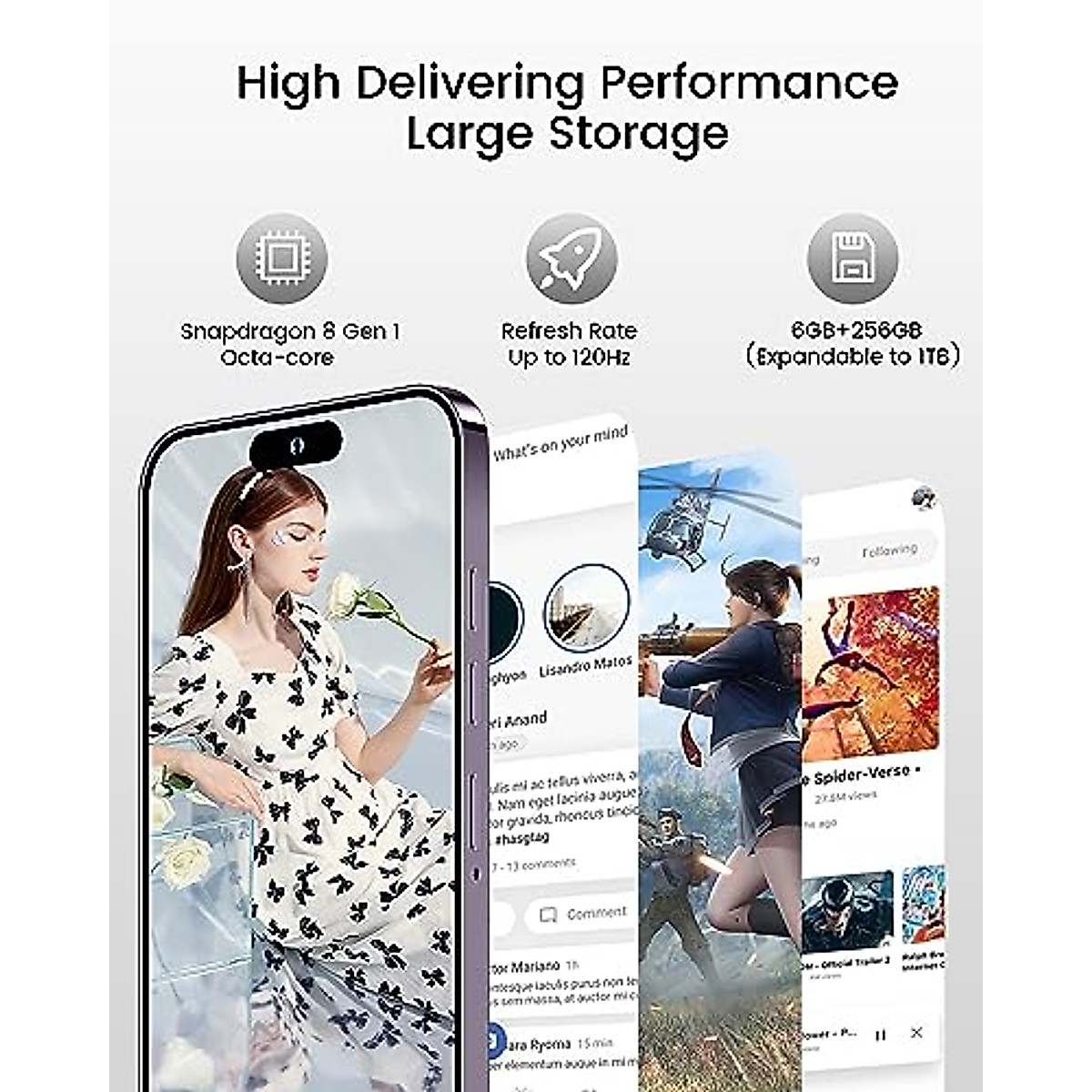 ExAchat A14 Pro Max 5G Smartphone Unlocked,6.82" FHD+ Display 120HzD 6GB+256GB Android13 PhoneUnlocked 64MP Camera 6800mAh Dual SIM Cell Phone with Headset/GPS/Fingerprint/Face ID