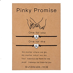 SANNYRA Pinky Promise Bracelets for Couples ，AK Initial Heart Bracelet，Long Distance Matching Bracelets Relationship Jewelry Gift