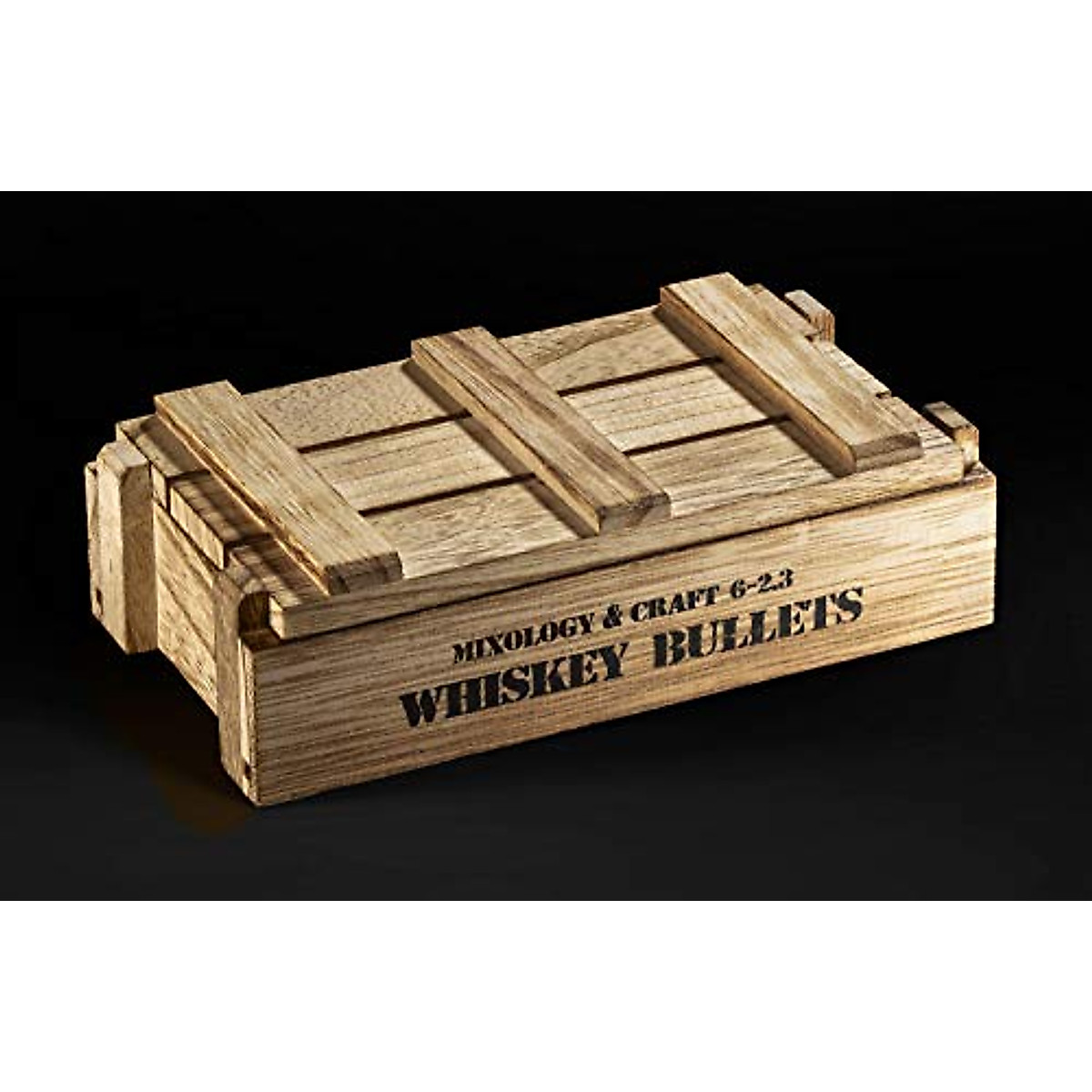 Whiskey Stone Bullets Gift Set - Stainless Steel Bullet shaped Whiskey Stones in a Wooden Army Crate | Reusable Bullet Ice Cube for Whiskey | Whiskey Gift Set for Men, Dad, Husband, Boyfriend (Silver)