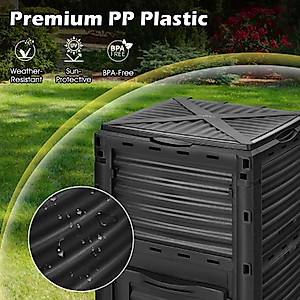 Happygrill Outdoor Compost Bin, Composting Box w/Top Flip Latch-on Lid,80 Gallons Composter for Kitchen Waste & Garden Scraps, Compost Barrel for Fast Creation of Fertile Soil (Black+Green)