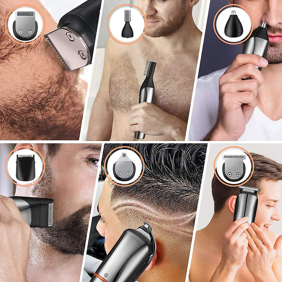Men Beard Trimmer, Shaving Machines with 6 In 1 Grooming Kit for Hair Clippers Body Mustache Nose Hair Trimmer for Men Cordless, Waterproof Electric Trimmer for Men with USB Rechargeable