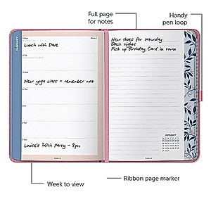 Busy B A5 To Do Diary January to December 2024 - Pink - Faux Leather Week to View Diary with Notes, Tear-Out Lists & Pockets