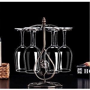 Homya Wine Glass Holder, Elegant Freestanding Table Top Goblet Storage/Wine Glass Holder with 6 Hooks Kitchen Glass Accessories for Home Bar, Bronze