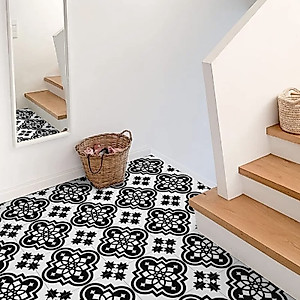 Peel and Stick Floor Tile Peel and Stick Flooring 12in ×12in Suit for Bathroom and Kitchen (Black and White, 10 Pcs)…