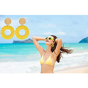 Acrylic Dangle Earring Jewelry for Women Geometric Round Braided Drop Dangle Dainty Earrings Boho Earring (Yellow)