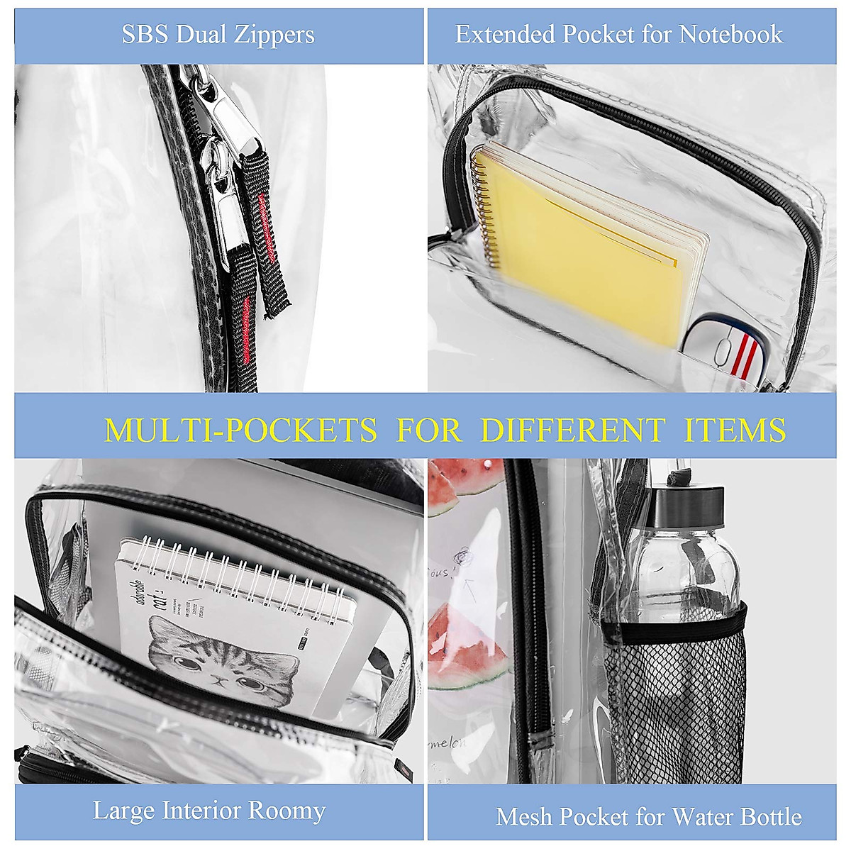 Fomaris Clear Backpack Heavy Duty Clear Bookbag Transparent Backpack See Through Plastic Bookbag for School, Work,Stadium,Travel,Security,Festival,College ( Black)