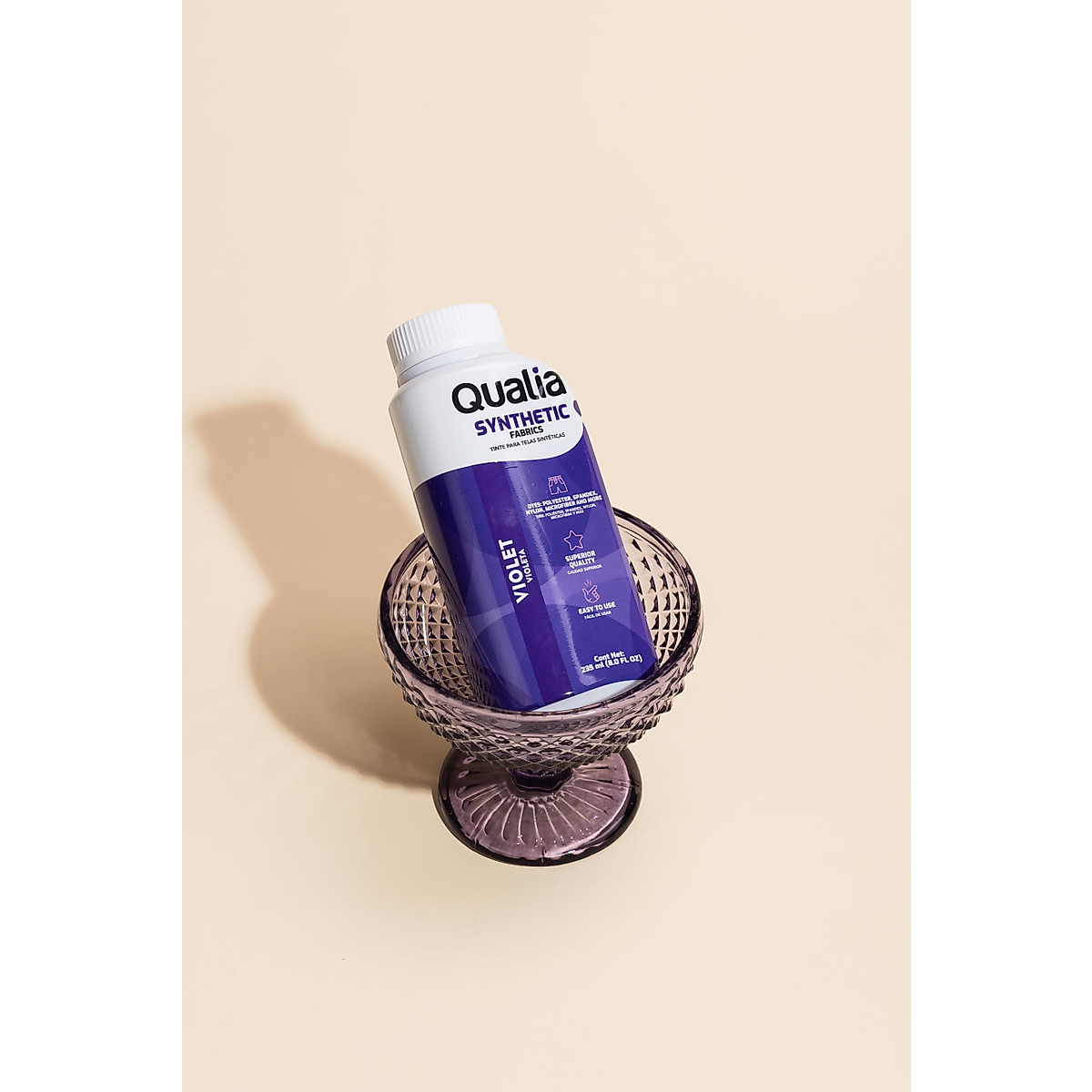 Qualia Synthetic Fabric Dye, Easy to Use, Perfect for Synthetic Fabrics: Polyester, Spandex, Nylon, and More, Ultra-Concentrated Colors for Vibrant Results, Violet, 1 Pack