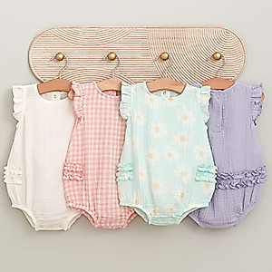 Gerber Baby Girls Sleeveless Ruffle Romper, Ivory, 0-3 Months