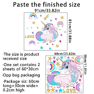 Lovely Pink Unicorn Rainbow Stars Wall Stickers, sacinora Cute Animal DIY Wall Decals Removable Vinyl Peel and Stick for Nursery Kids Baby Living Room Children's Room Bedroom Art Decoration