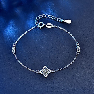 StarGems® 0.5ct Moissanite 925 Silver Platinum Plated Zirconia Adjustable Clover Bracelet B4695