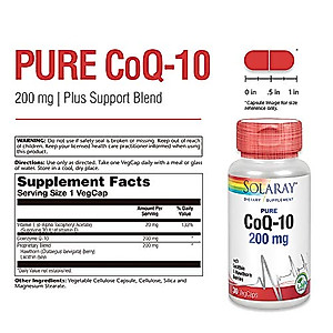 SOLARAY Pure CoQ-10 200 mg | Healthy Heart Function & Cellular Energy Support | Enhanced with Herb Blend | 30 VegCaps
