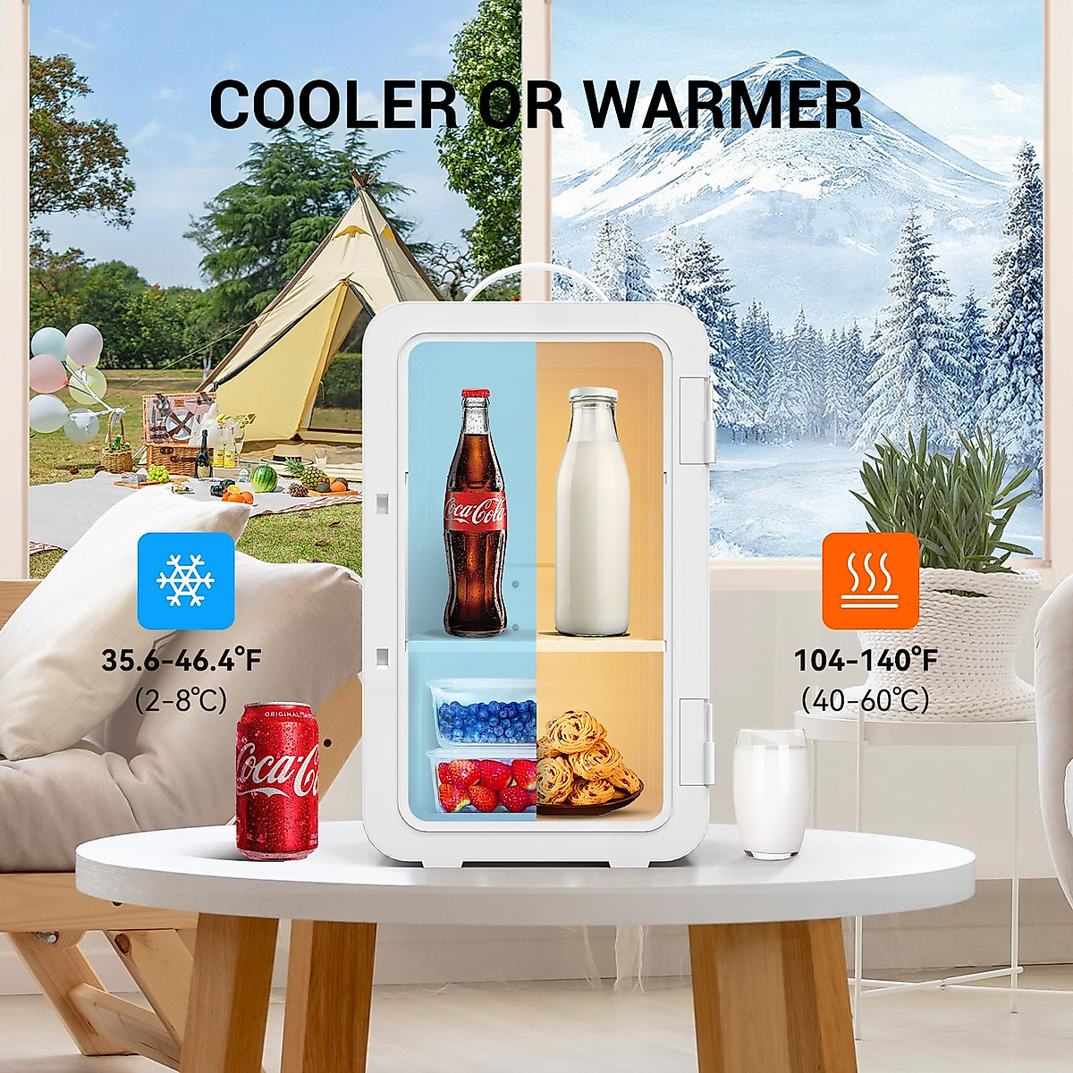 Suavo 6L/8 Cans Mini Fridge for Bedroom, 110V AC/12V DC Portable Thermoelectric Cooler and Warmer Compact Refrigerators for Skincare Beverages Medications, Small Fridge for Home, Office, Dorm, and Car