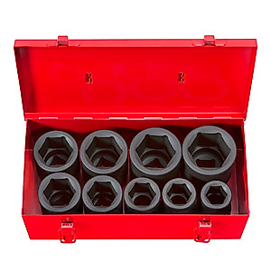 TEKTON 1 Inch Drive Deep 6-Point Impact Socket Set, 9-Piece (1-2 in.) | 4892 and BIG RED TA92006 Torin Pneumatic Air Hydraulic Bottle Jack with Manual Hand Pump, 20 Ton (40,000 lb) Capacity, Red