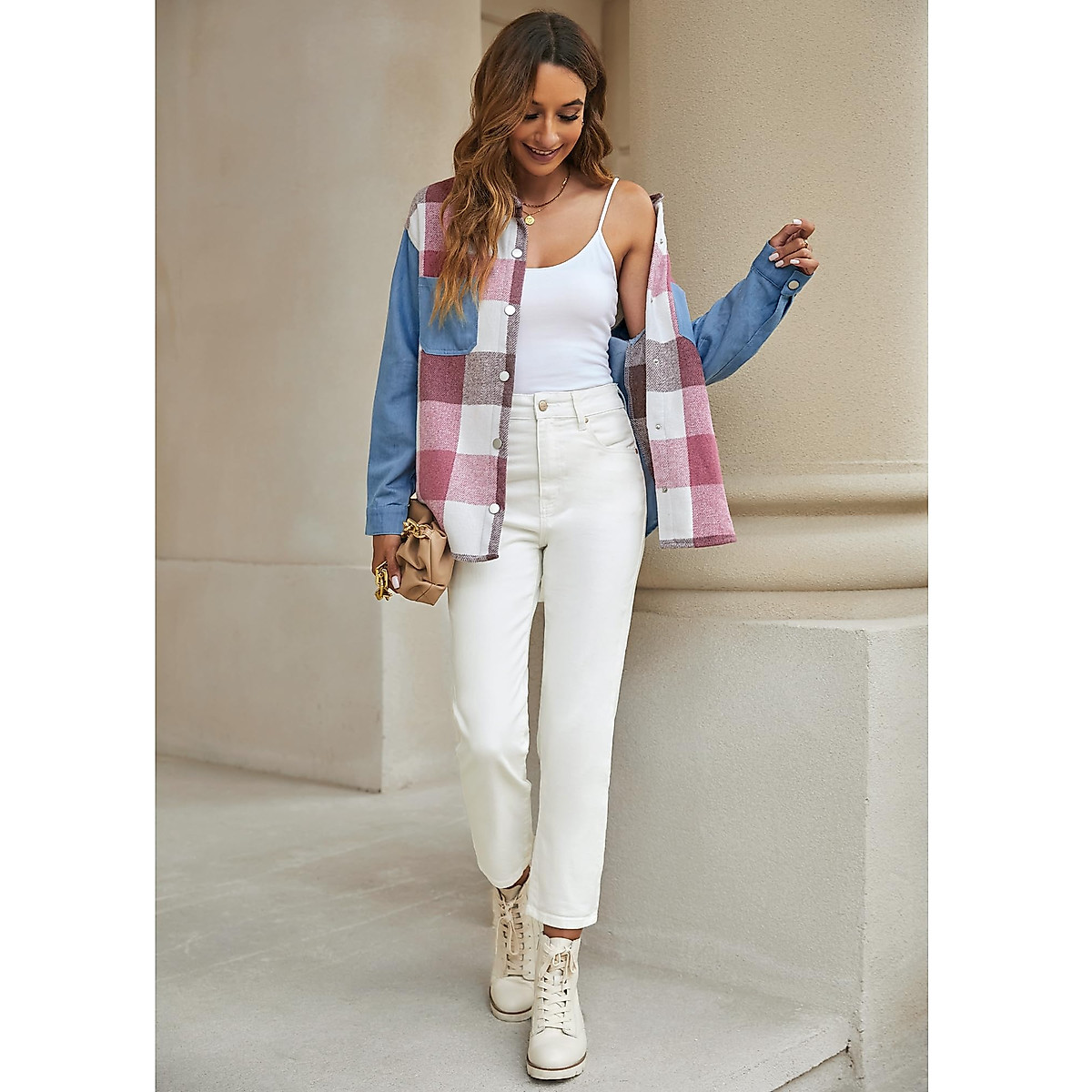 luvamia Womens Flannel Jacket Plaid Shirt Jacket Women Shacket Jacket Shackets For Fall Fashion Women Jeans Jacket For Women Fashion Size Medium Size 8 10