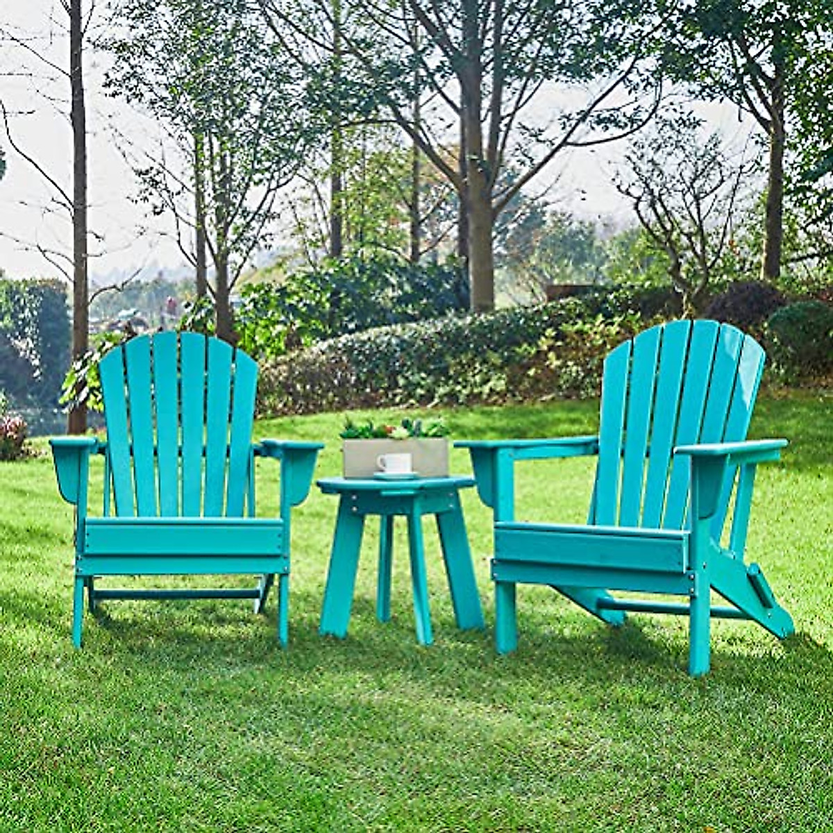 glitzhome Set of 2 Aqua HDPE Folding Adirondack Chairs Outdoor Patio Weather Resistant Adirondack Chairs for Deck Lawn fire Pit