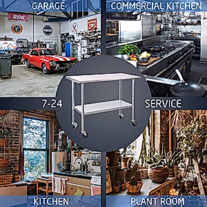 Profeeshaw Stainless Steel Table with Wheels 24x48 Inch, NSF Commercial Kitchen Prep & Work Table with Undershelf and Galvanized Legs for Restaurant, Bar, Utility Room and Garage Heavy Duty Table