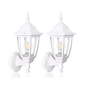 FUDESY Outdoor Wall Lantern, Exterior Waterproof Wall Sconce Light Fixture, White Front Porch Light Wall Mount for Garage, Patio, Yard, FDS2542EW (Bulb Included) 2-Pack