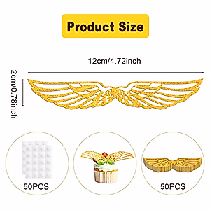 SAVITA 50pcs 4.72 inch Snitch Wings with 50pcs Glue Circles, Glitter Wizard Party Chocolate Decoration Hollowed Wings Party Supplies for Birthday Wedding Celebration Prom (Golden)