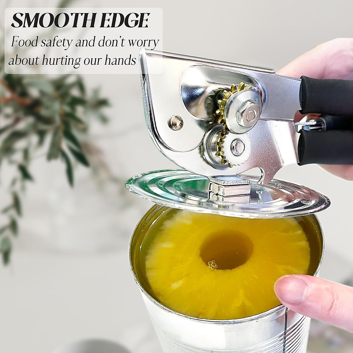 Heavy Duty Can Opener for Kitchen whit Magnet - Portable Can Opener with Built-In Bottle Opener & Manual Hand Crank - Easy-Grip, Oversized Handles with Non-Slip, Soft-Touch Rubber Sleeves - 8.27x2.7"