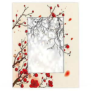 Yzrwebo Japanese Cherry Blossoms 5x7 Picture Frame Red Flower Wood Photo Frames High Transparent Horizontal and Vertical Tabletop Display or Wall Mounting for Family Home Gallery Office