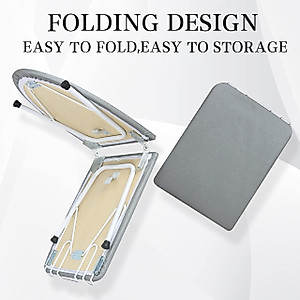 ZOES HOMEWARE Tabletop Ironing Board,Portable Iron Board with Iron Rest, Foldable Small Ironing Board with Heat Resistant Cover and 100% Cotton Pad, 31.5"x11.8"x7", Grey