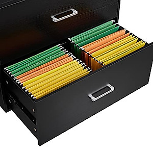 susici Wood 2 Drawer Lateral File Cabinet for Home Office,Lateral Wooden Filing Cabinet with Metal Handles for Letter/Legal/A4/F4 Size Hanging Files,30W x 16D x 24H (Black)