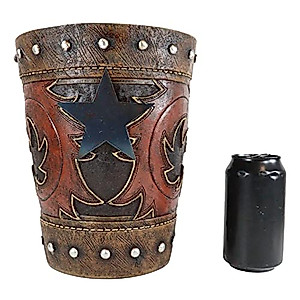 Ebros Gift Rustic Western Red Tan Lone Star Cowboy Bootcut with Silver Nailheads Faux Tooled Leather Bathroom Home Accent Country Old World (Dry Waste Basket Trash Bin)
