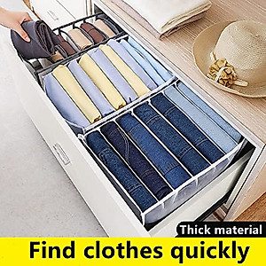 BINGC 4PCS Wardrobe Clothes Organizer,Jean Storage 7 Grid Organizer for Jeans Leggings Drawer Mesh T-shirt,Legging,Skirts,Jeans,Kid Clothe (White JEANS) -jeans