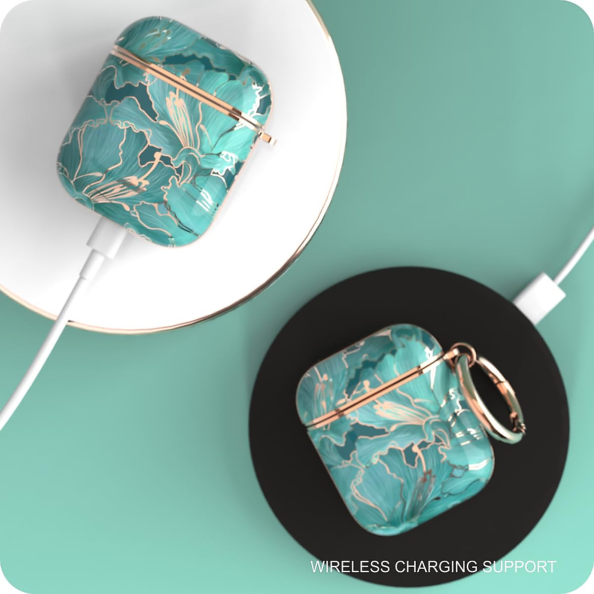 wenew for AirPod Case AirPods 1st & 2nd Generation Hard Case Cover with Keychain for Women Men (Lily)