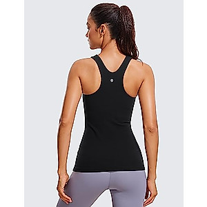 CRZ YOGA Butterluxe Womens Racerback High Neck Tank Top - with Built in Bra Workout Padded Yoga Athletic Camisole Black Small