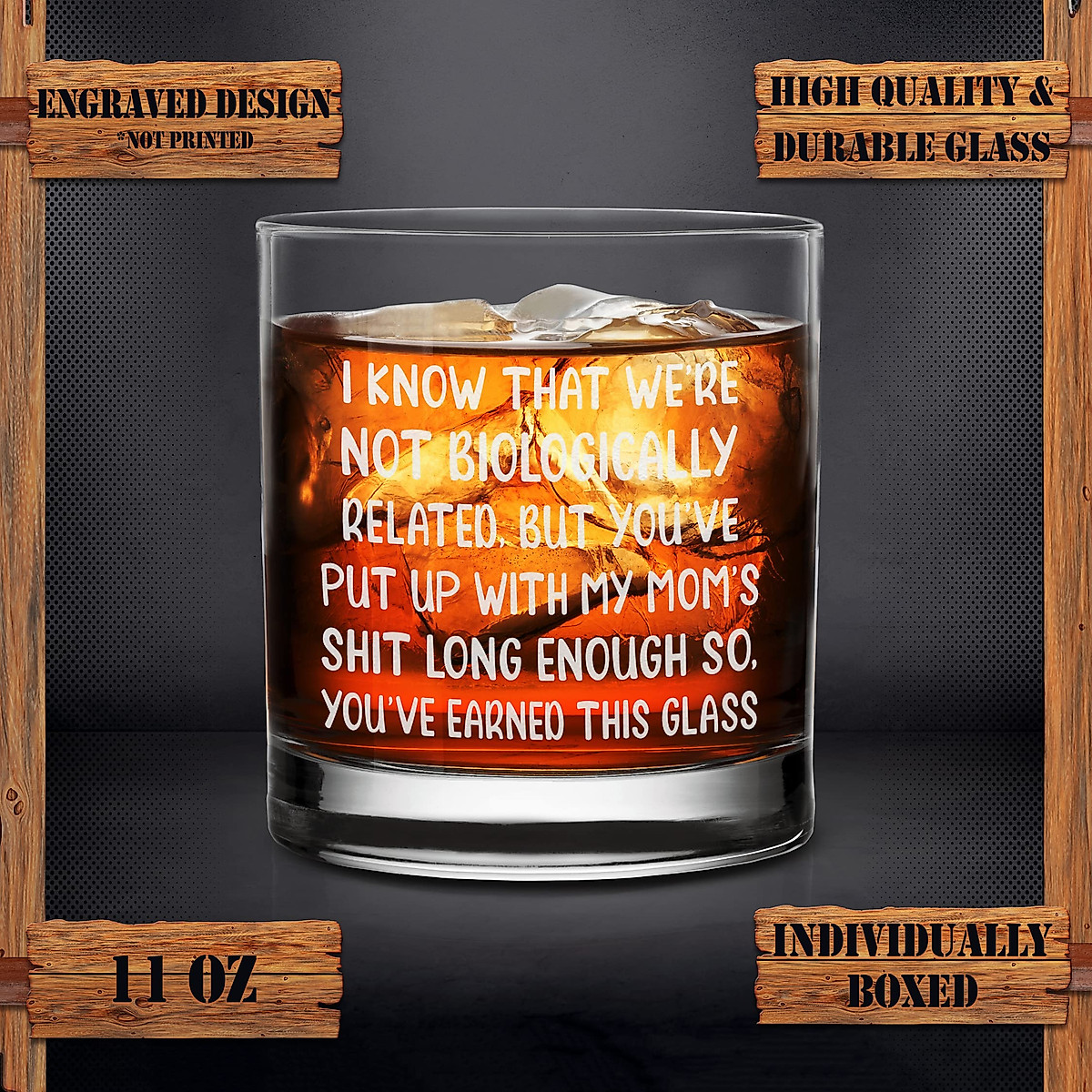 NeeNoNex I Know That We're not Biologically Related Step Dad Whiskey Glass - Funny Birthday Christmas Fathers Day Gift for Step Dad, Step-Father, Bonus Dad