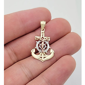 AMZ Jewelry 10K Tri Tone Gold Mariners Anchor Charm Cross Pendant