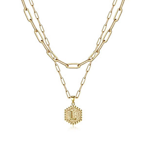 M MOOHAM Dainty Layered Initial Necklaces for Women Trendy - Necklaces for Women Cute Letter Initial L Necklace Choker Necklace Gold Layered Necklaces for Women Girls