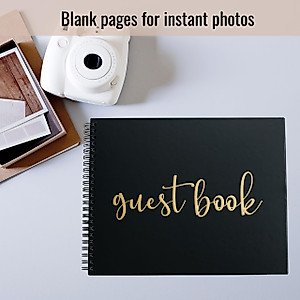 Wedding Guest Book Black Polaroid Album -Hardcover Photo Guestbook- Spiral Hardcover Book 10"x8” - Funeral, Bridal Shower, Baby Shower, Graduation Party, Registry Sign in with Marker, Stickers & Sign