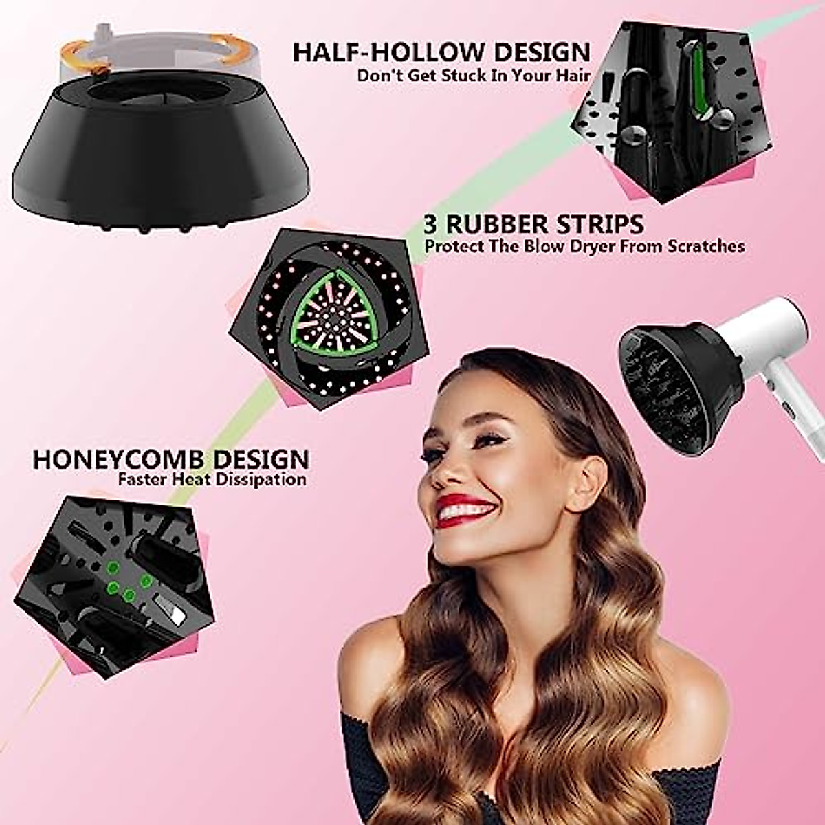 Diffuser Attachment for Hair Dryer, Hair Diffuser, Hair Diffuser for Curly Hair, 2023 Upgrade Universal Collapsible Diffuser for Hair Blow Dryer Travel Gifits Defuzzer Hairdryer for Wavy Women, Black