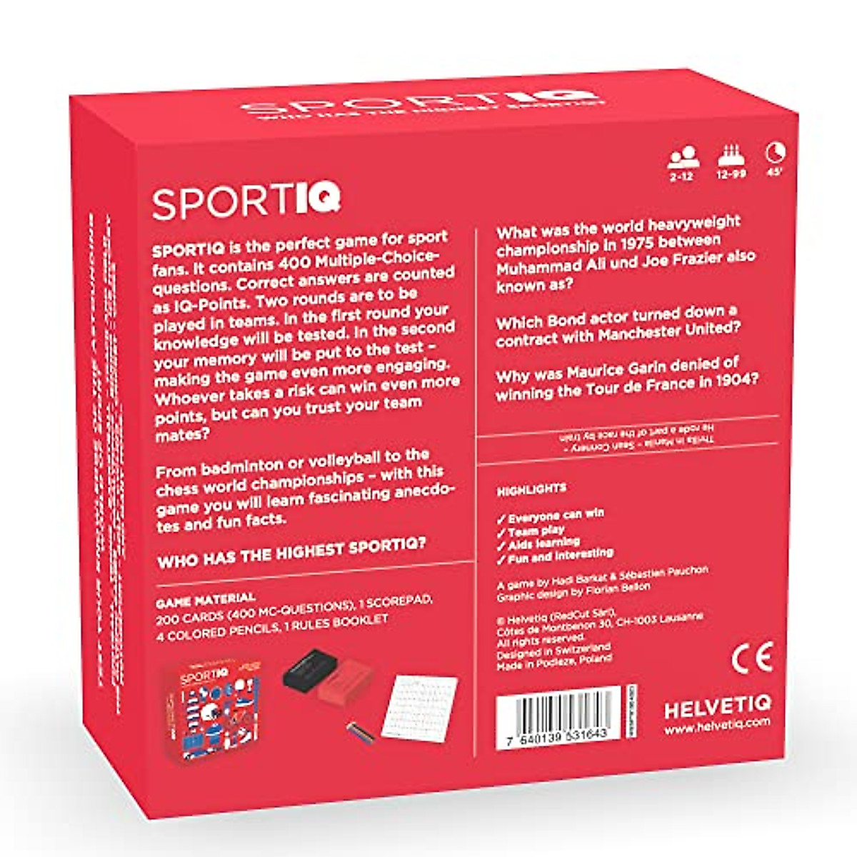 Helvetiq Sport IQ Party Game - Ultimate Trivia Game for Sports Enthusiasts! Challenging Team Game for Game Night, Fun Quiz Game for Kids & Adults, Ages 12+, 2-12 Players, 45 Minute Playtime, Made