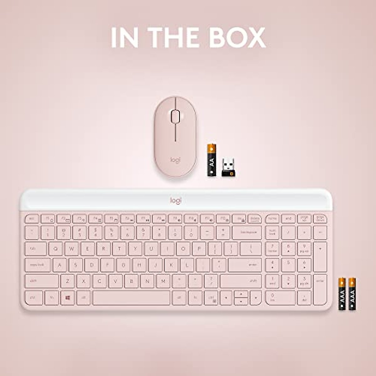 Logitech MK470 Slim Wireless Keyboard and Mouse Combo - Modern Compact Layout, Ultra Quiet, 2.4 GHz USB Receiver, Plug n' Play Connectivity, Compatible with Windows - Rose